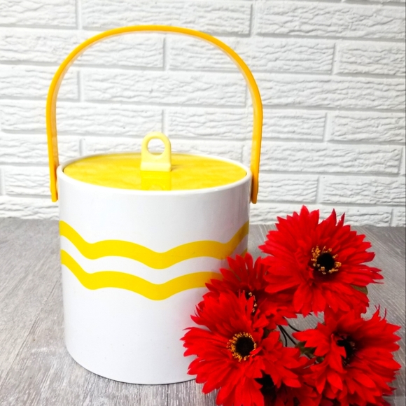 Dining | Retro Mcm Sunshine Yellow White Ice Bucket | Poshmark